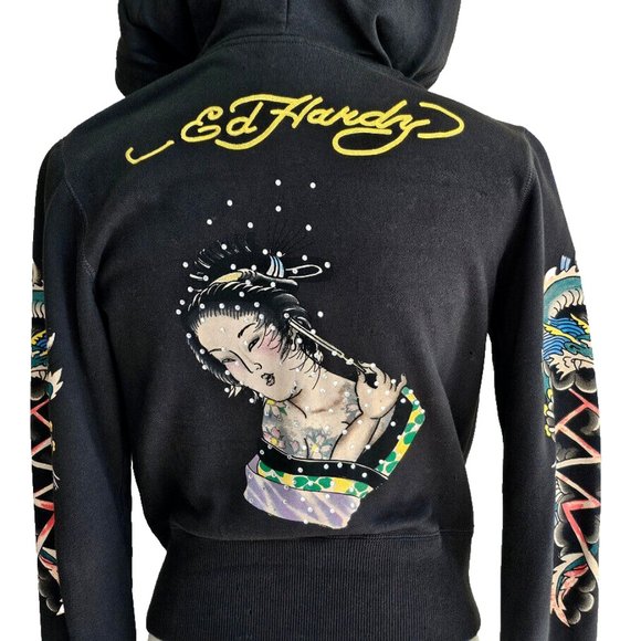 Ed Hardy | Tops | Vintage Ed Hardy X Audigier Geisha Dragon Womens Zip ...
